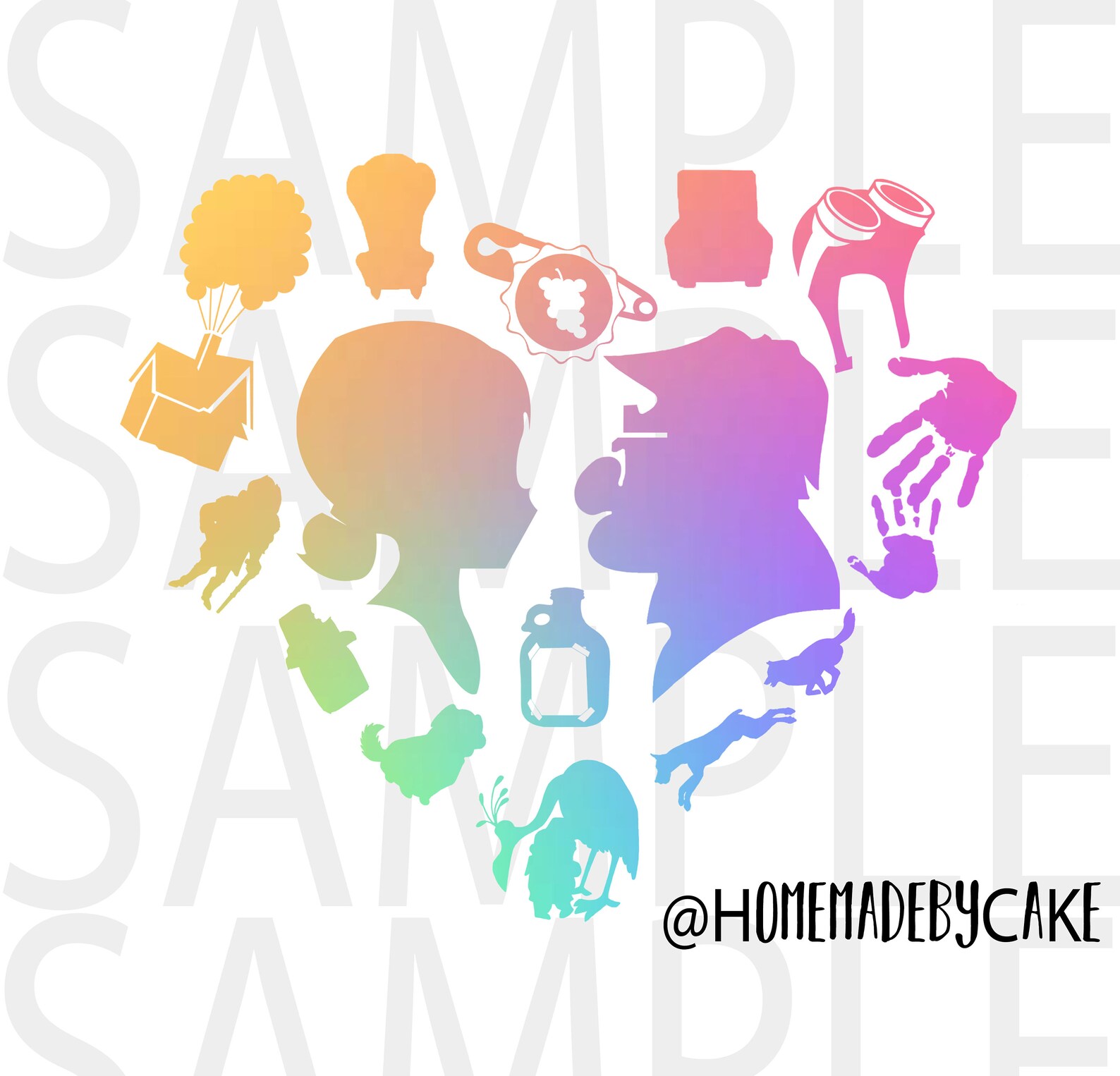 UP Ellie and Carl Clipart Silhouette Multicolor Heart Design Artwork ...