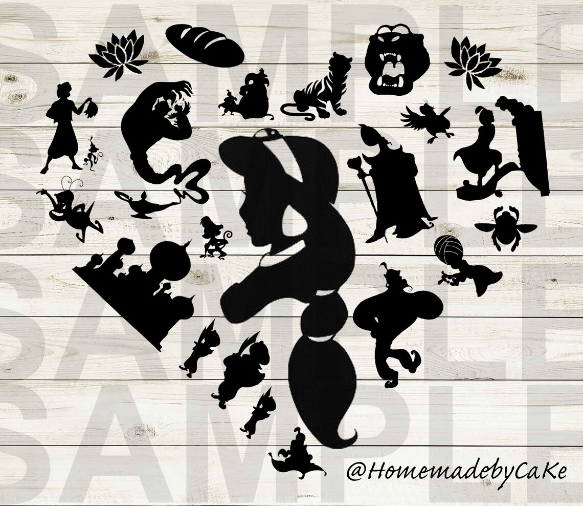 Aladdin Jasmine Clipart Silhouette Bundle Heart and Cutout Design ...
