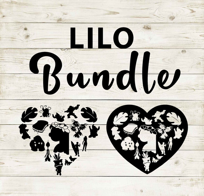 Lilo and Stitch Lilo Clipart Silhouette Bundle Heart and Cutout Design ...