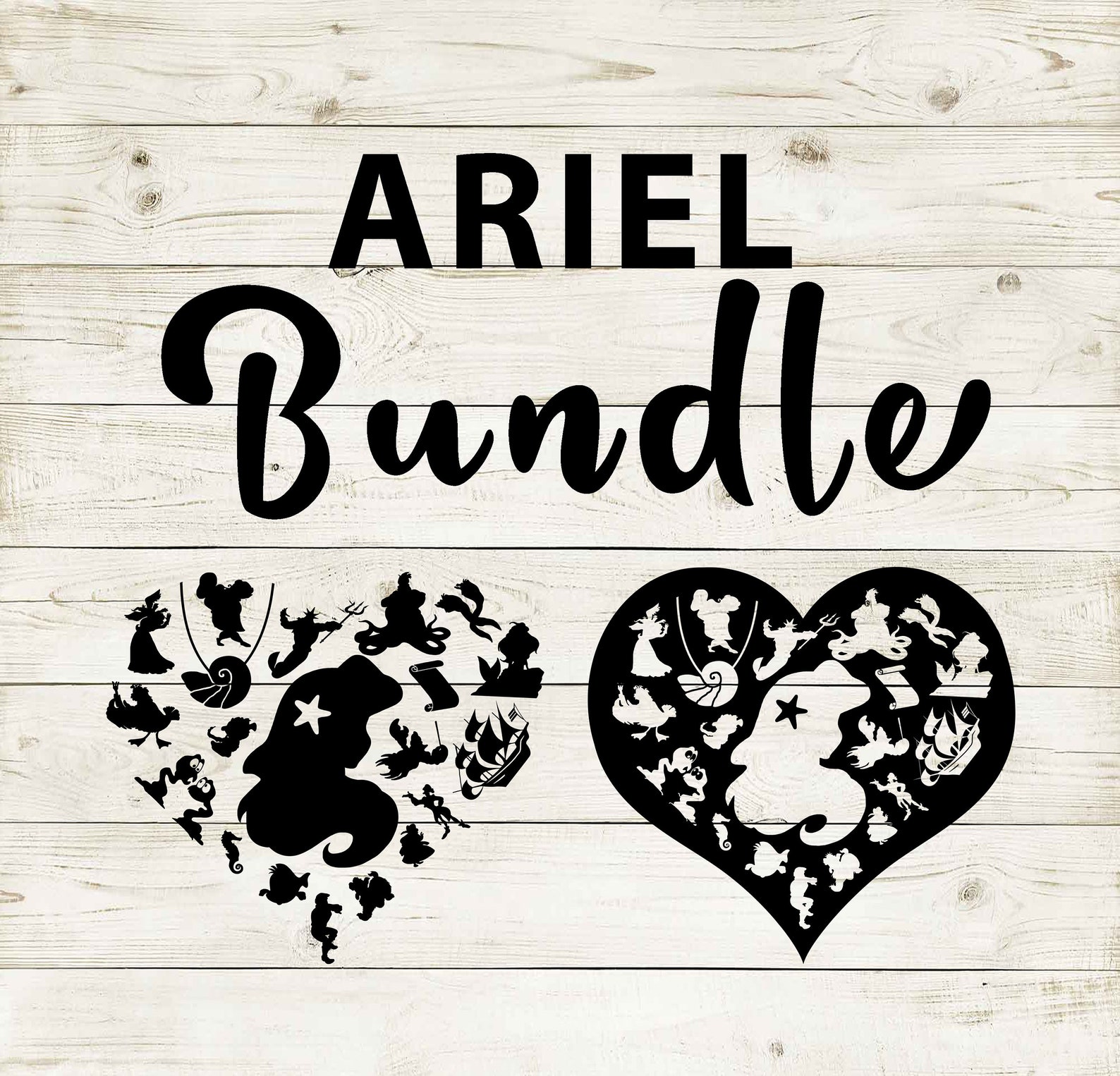 The Little Mermaid | Ariel Clipart Silhouette Bundle | Heart and Cutout ...