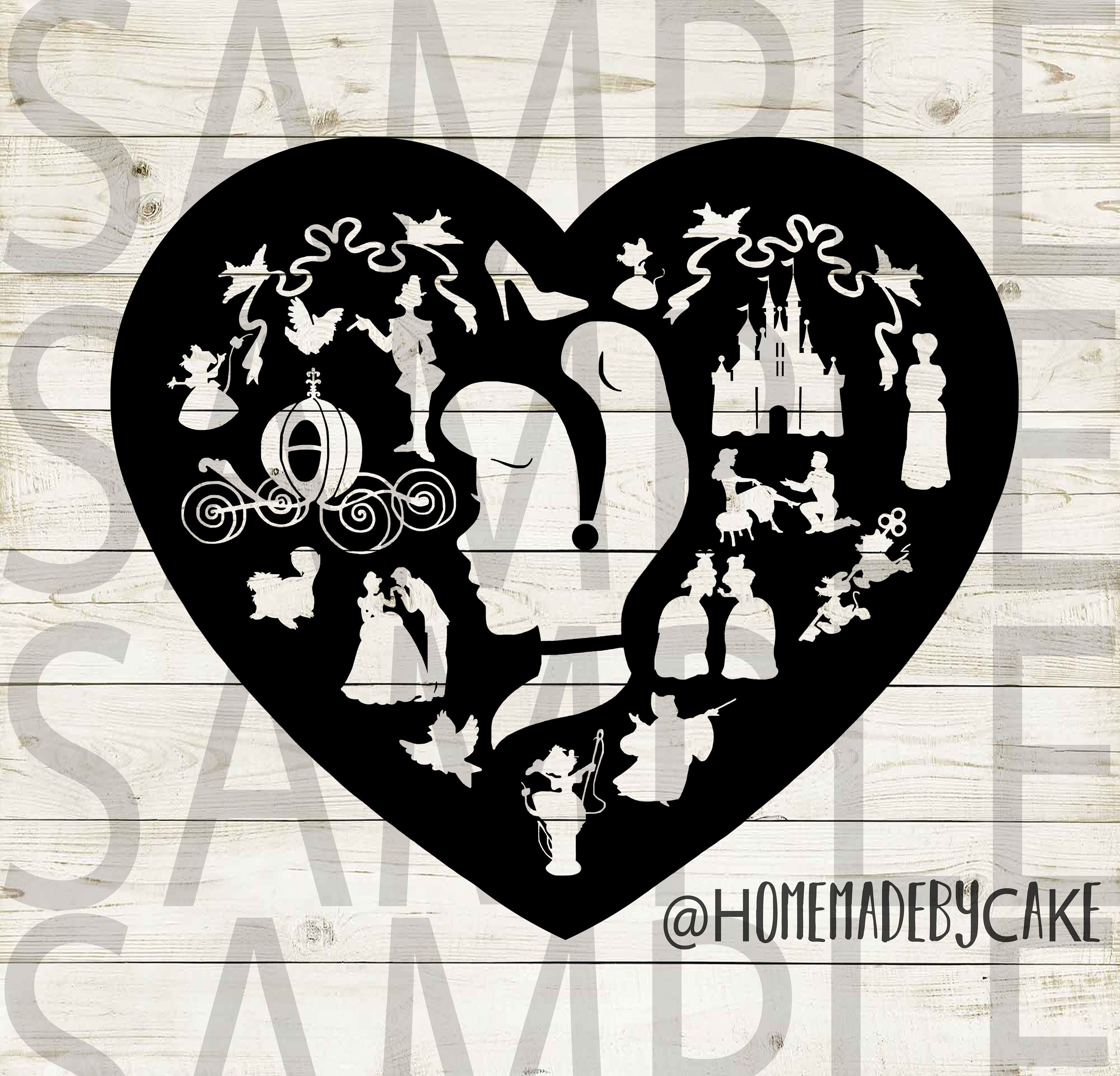 Cinderella Clipart Silhouette Bundle | Heart and Cutout Design Artwork ...
