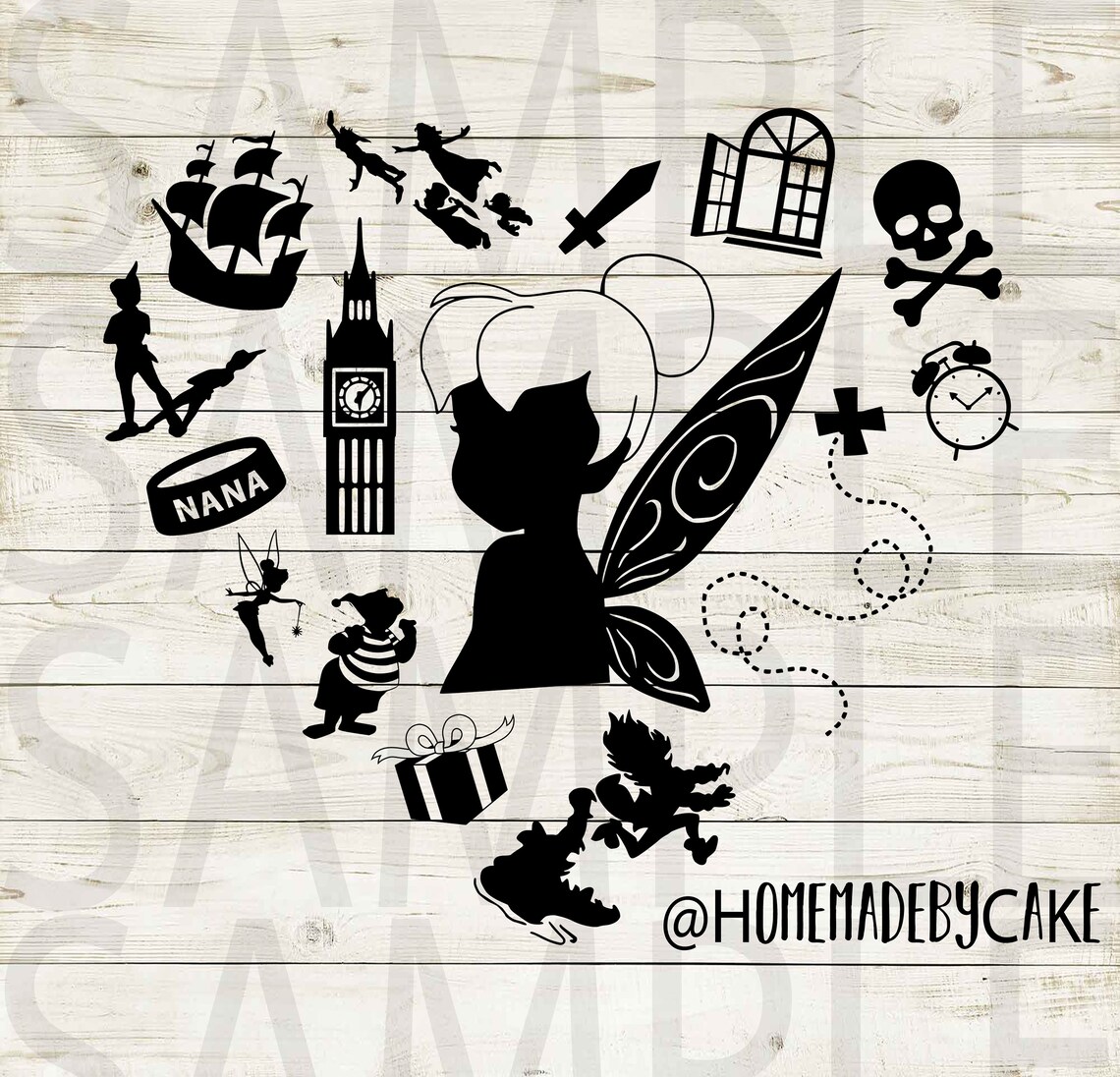 Peter Pan | Tinkerbell Clipart Silhouette | Heart Design Artwork ...