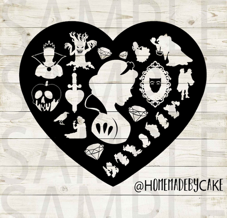 Snow White Clipart Silhouette Version 2 Cutout Heart Shape Design ...