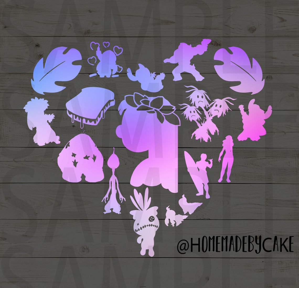 Lilo and Stitch | Lilo Silhouette Heart Shape Clipart Multicolor Design ...