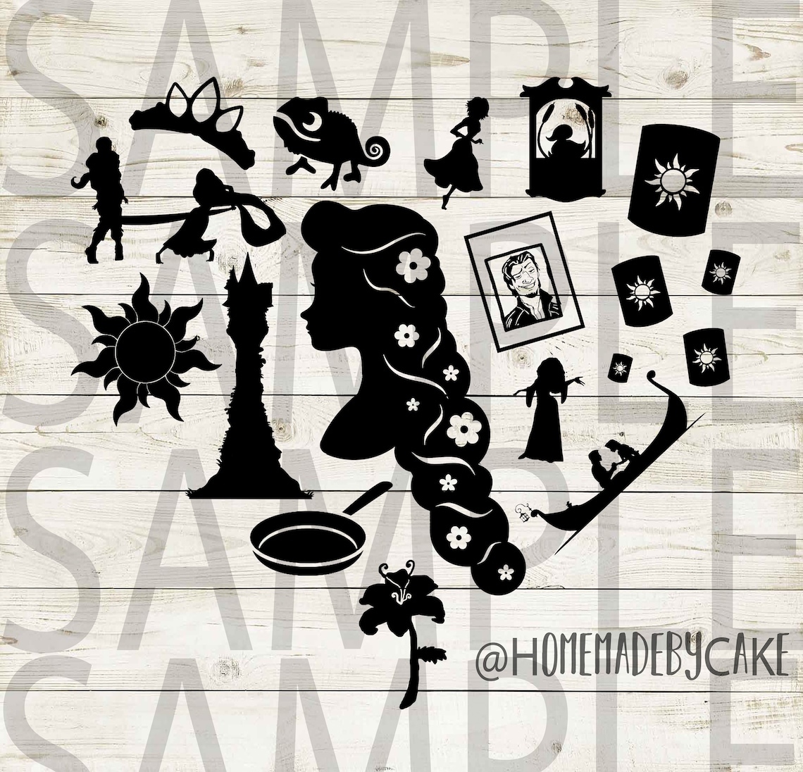 Tangled Rapunzel Clipart Silhouette Heart Design Artwork - Etsy