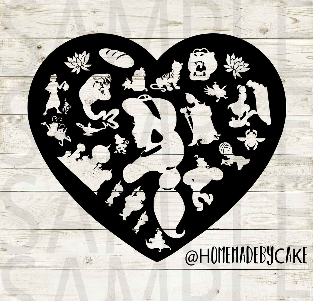 Aladdin | Jasmine Clipart Silhouette | Cutout Heart Shape Design ...