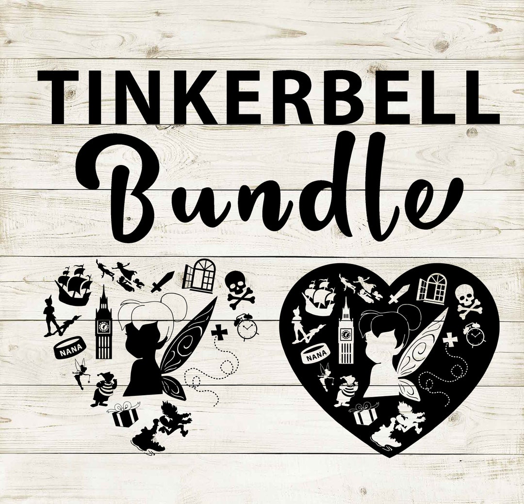 Peter Pan Tinkerbell Clipart Silhouette Bundle Heart and Cutout Design ...