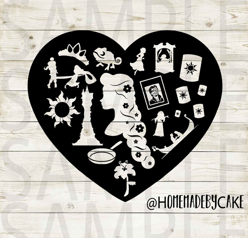 Tangled | Rapunzel Clipart Silhouette Bundle | Heart and Cutout Design ...