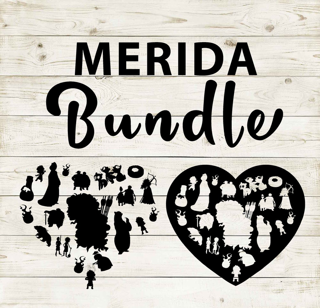 Brave | Merida Clipart Silhouette Bundle | Heart and Cutout Design ...
