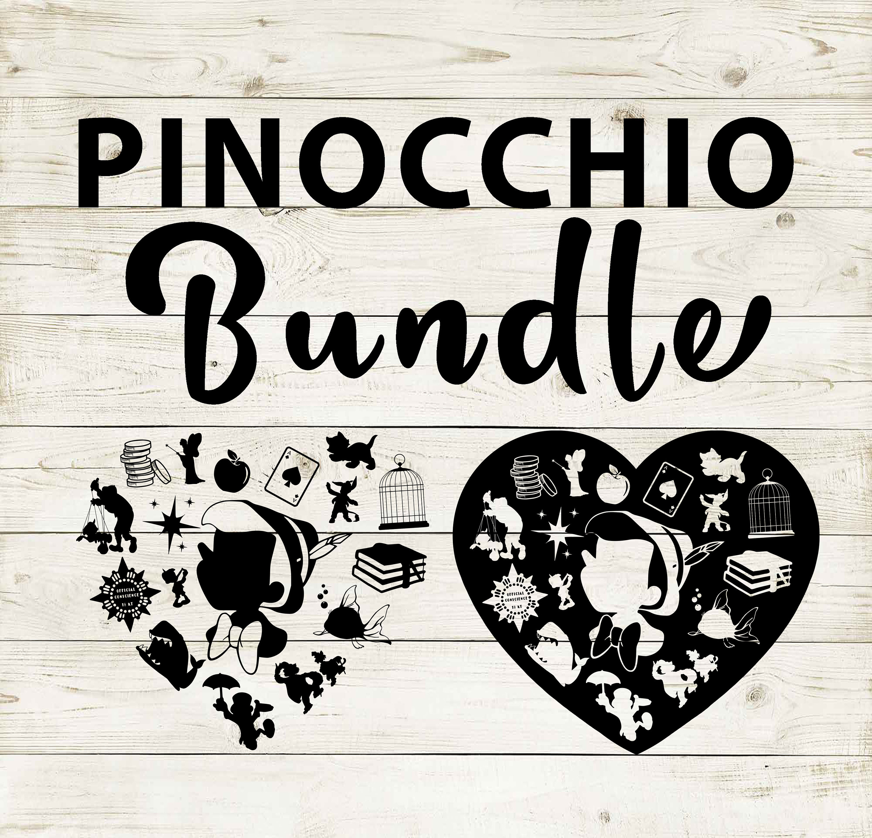 Pinocchio Clipart Silhouette Bundle Heart and Cutout Design Artwork ...