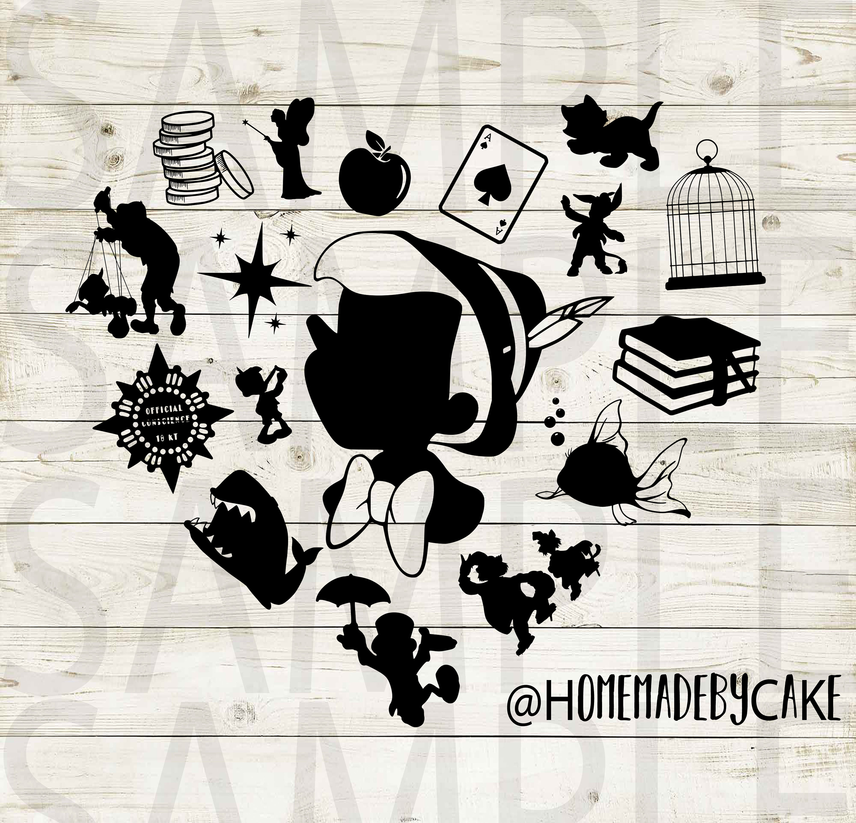 Pinocchio Clipart Silhouette Bundle Heart and Cutout Design Artwork ...