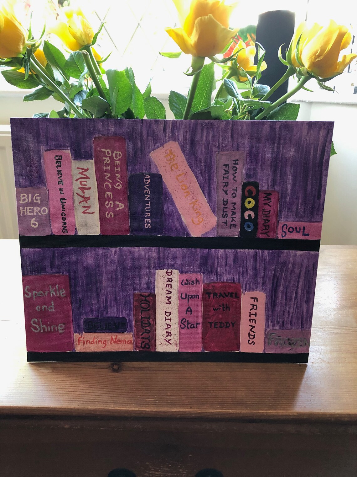 Pink Purple Bookcase 10 X 12 Acrylic Hand-painted Canvas - Etsy UK