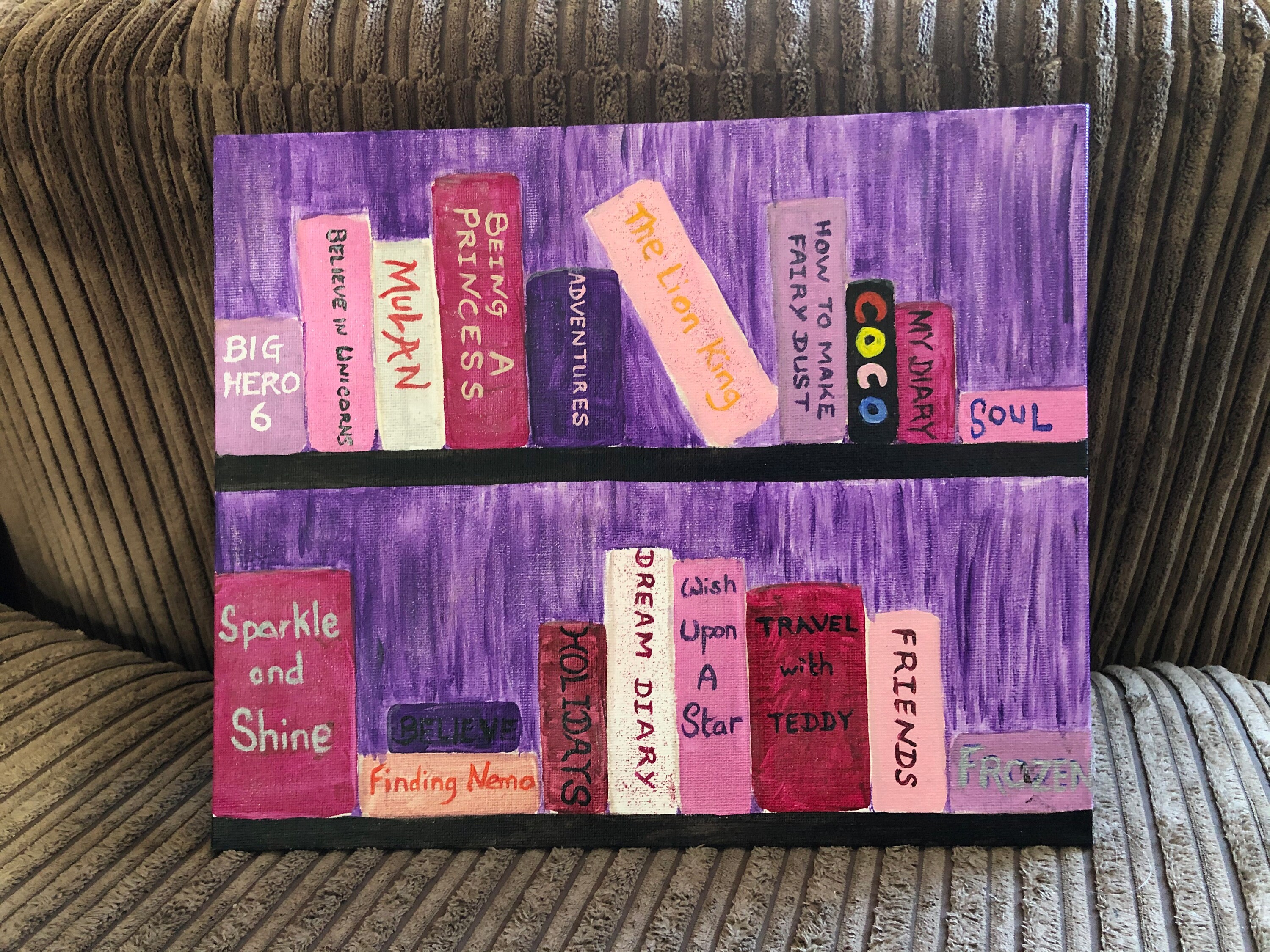 Pink Purple Bookcase 10 X 12 Acrylic Hand-painted Canvas - Etsy UK