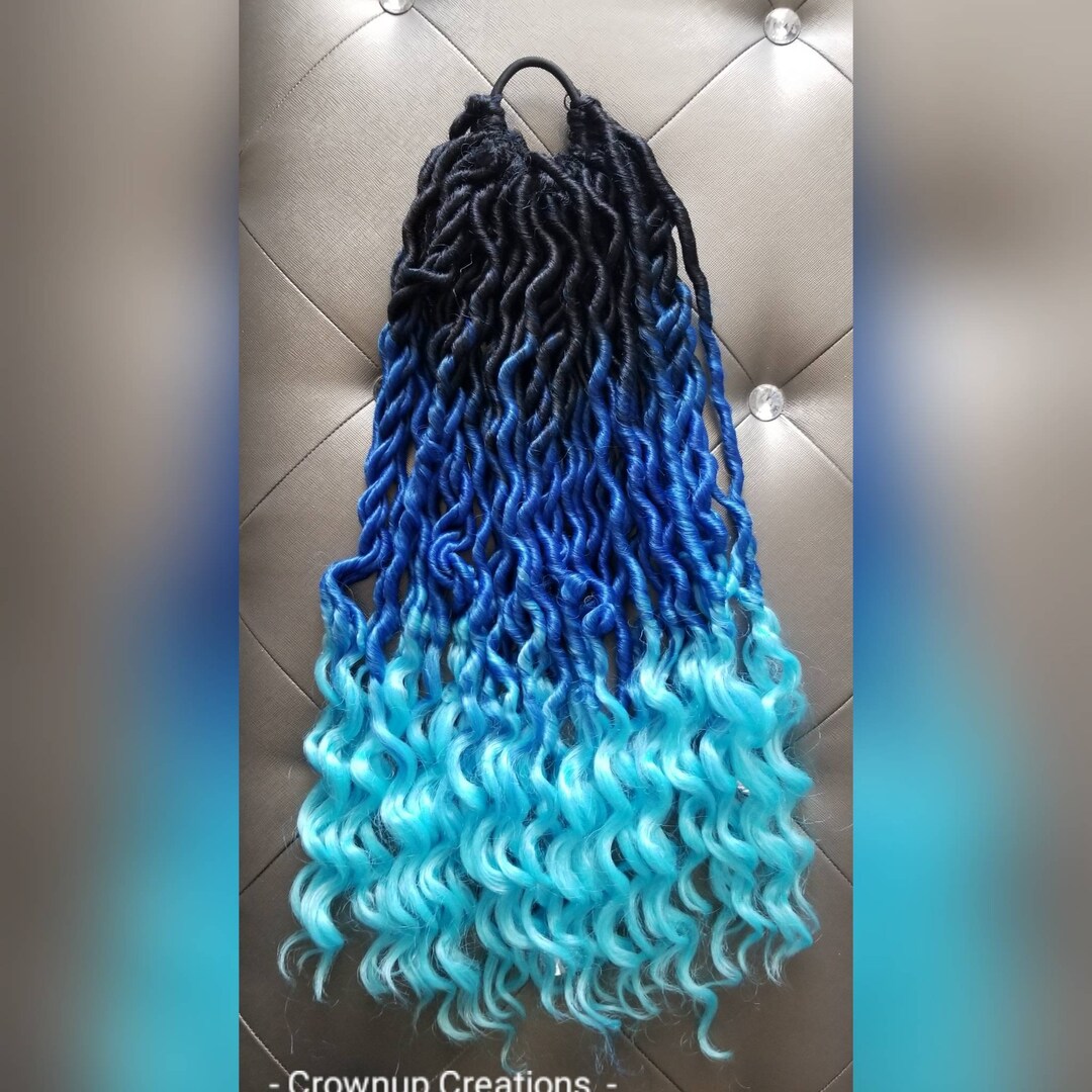 Blue Ombre Faux Locs Ponytail Mega Volume - Etsy