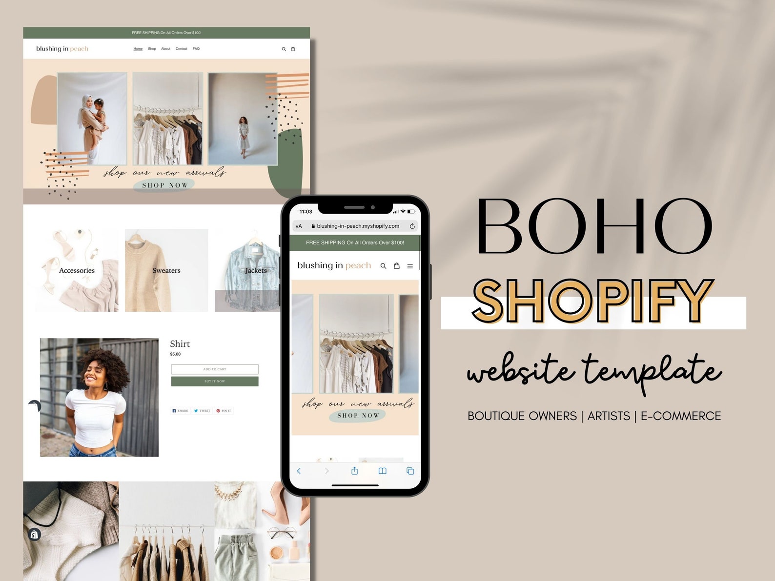 Shopify Theme Boho Shopify Website Design Shopify Template Etsy