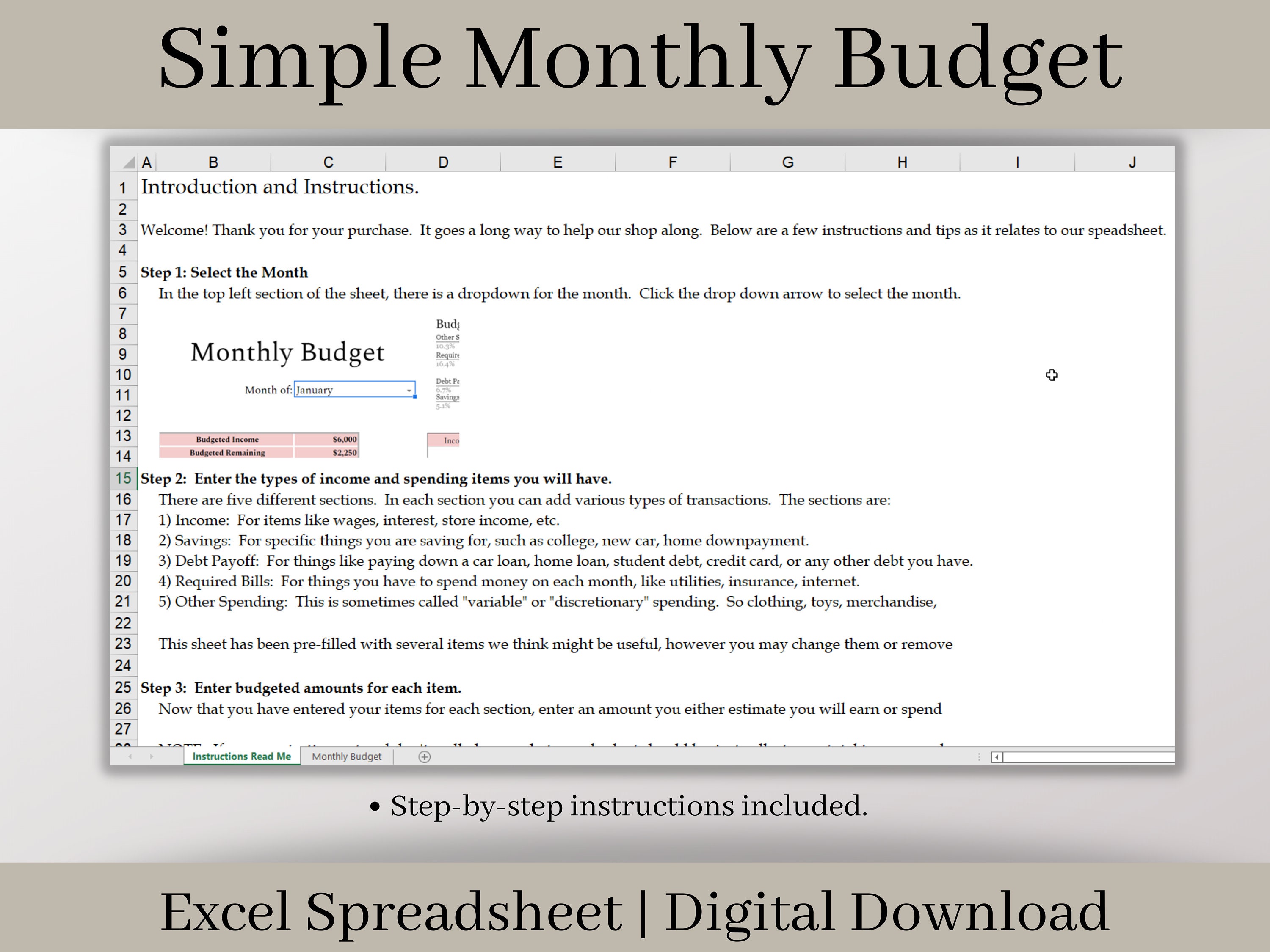 Monthly Budget Spreadsheet, Excel Automated Budget Planner Template ...