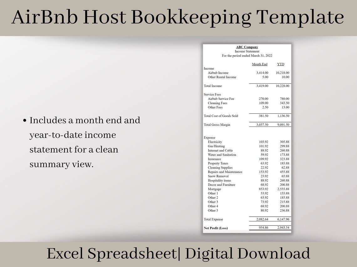 Airbnb Rental Income Statement Excel Template: Track Expenses (digital ...
