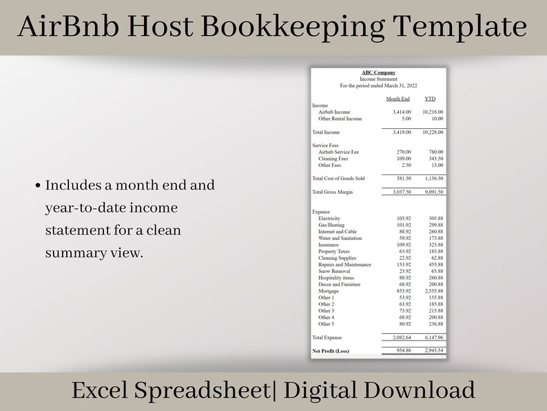 Airbnb Rental Income Statement Excel Template: Track Expenses (digital ...