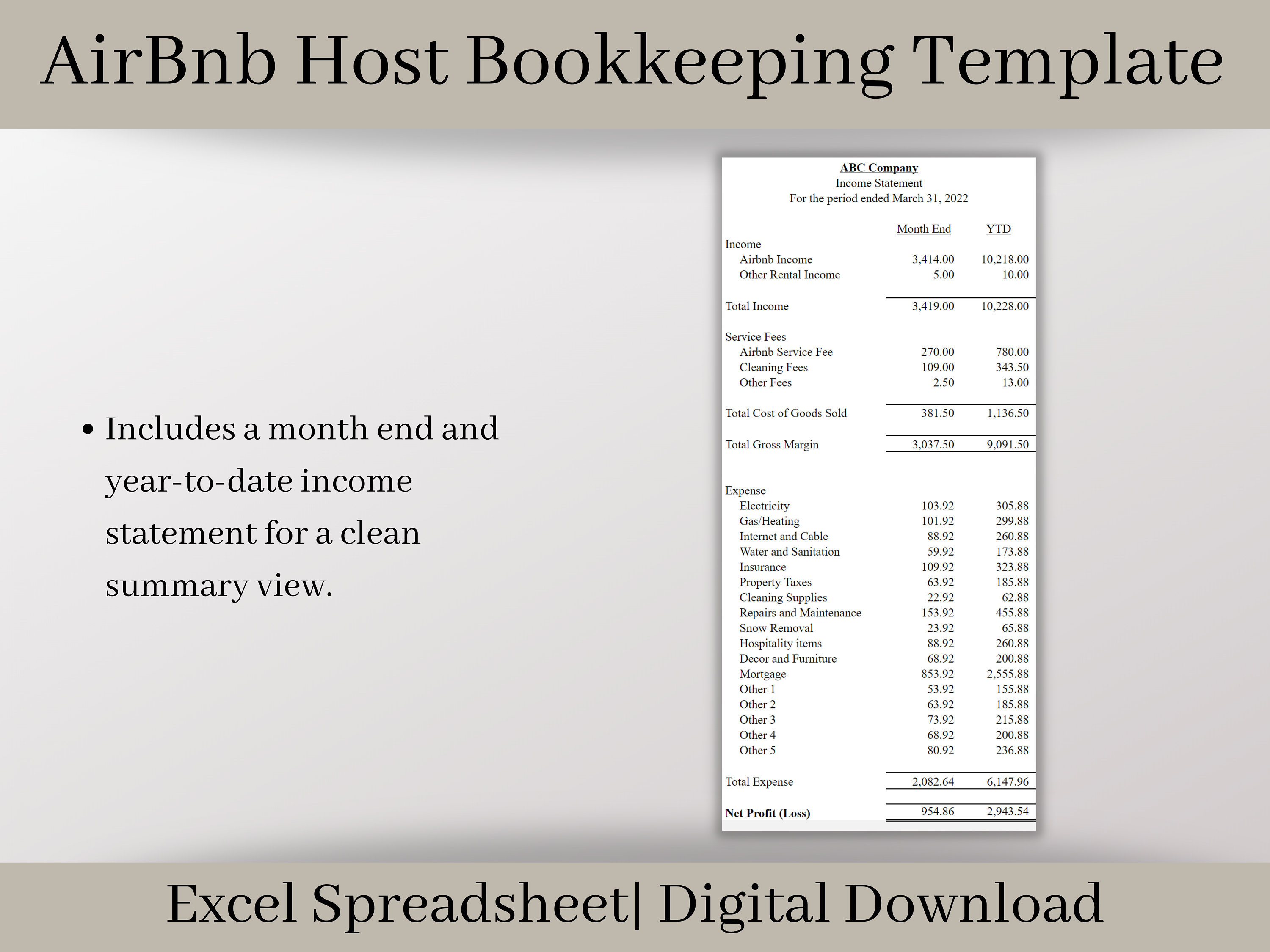 Airbnb Rental Income Statement Excel Template: Track Expenses (digital ...