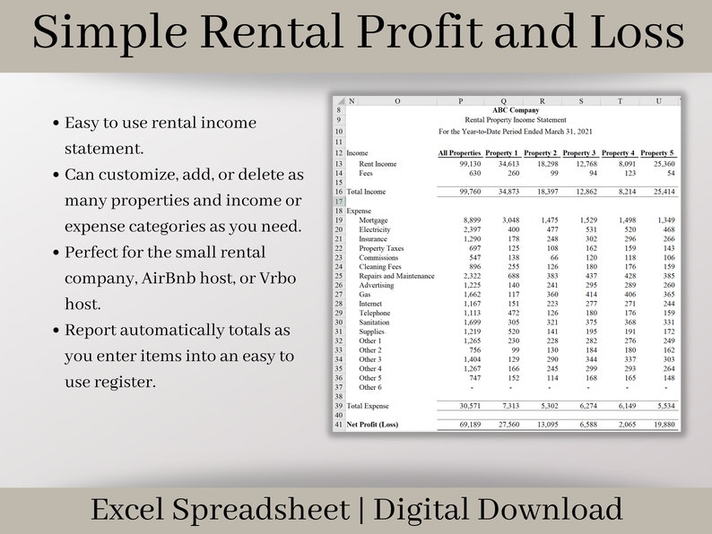 Rental Income Statement Spreadsheet and Bank Reconciliation Tool, Excel ...