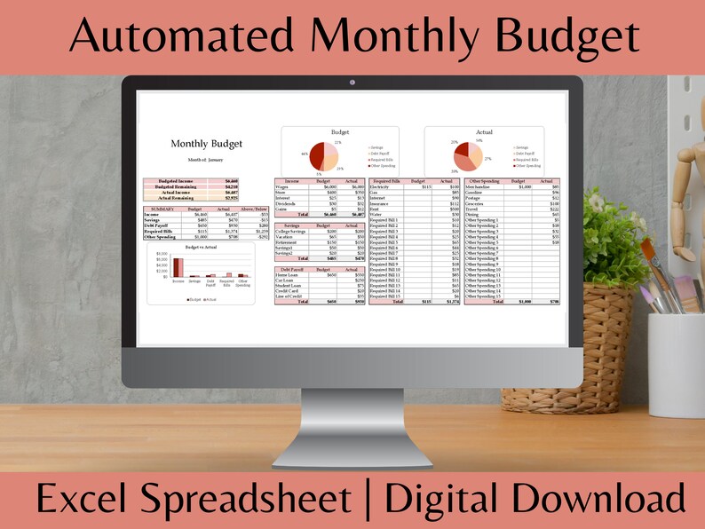 Monthly Budget Spreadsheet Excel Automated Budget Planner | Etsy