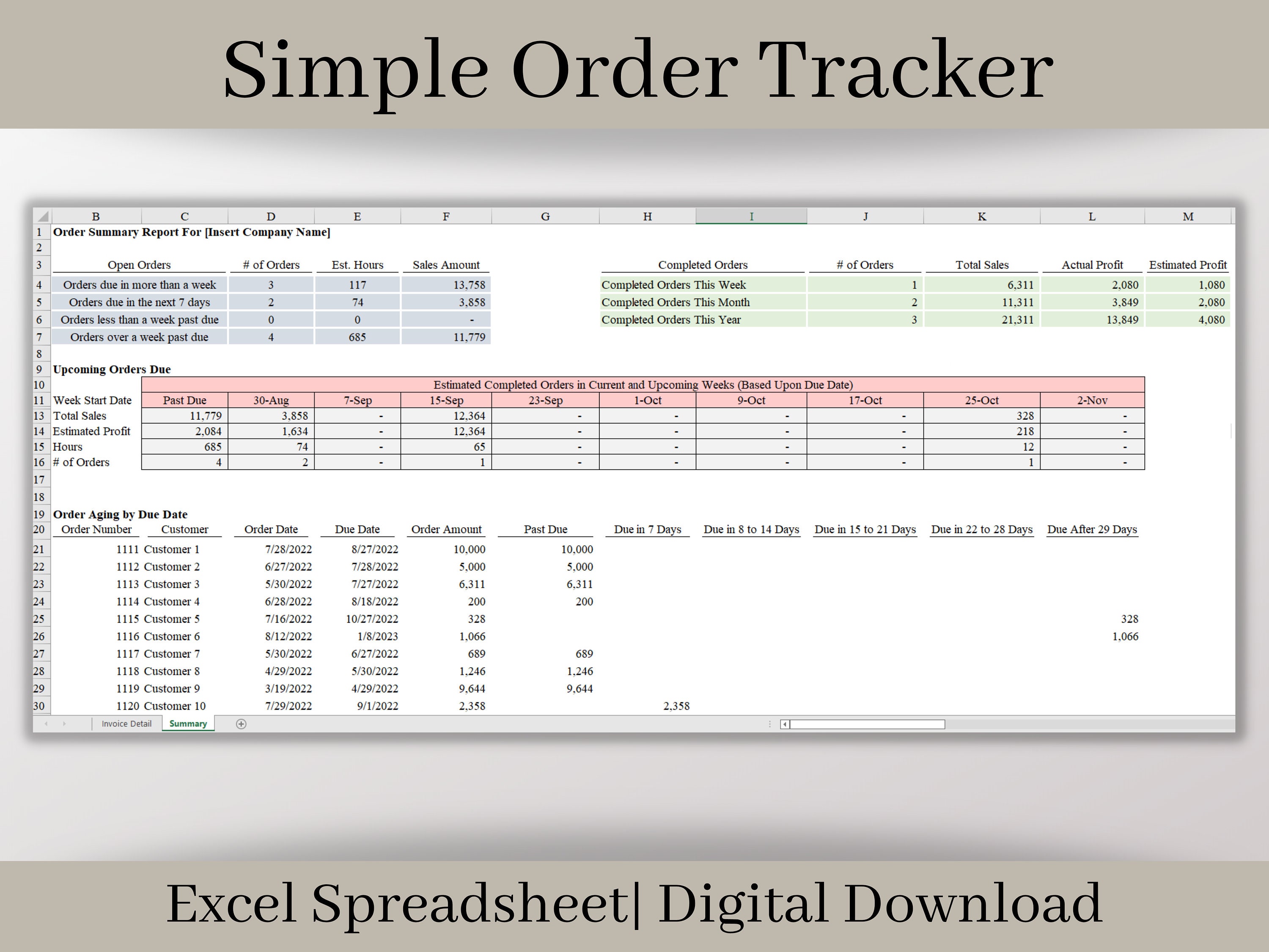 Small Business Order Tracker Spreadsheet, Excel Template, Easily Track ...