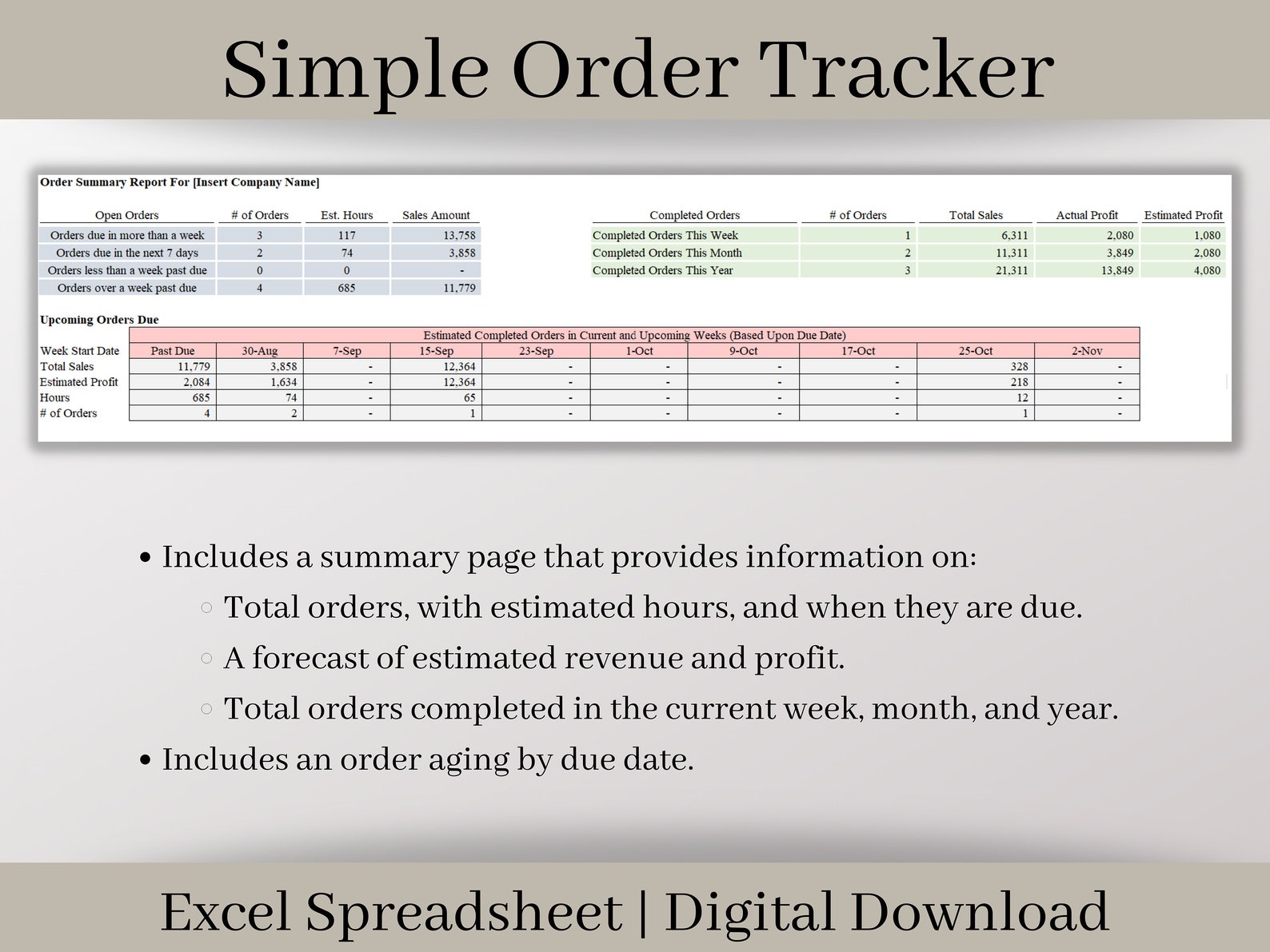 Small Business Order Tracker Spreadsheet, Excel Template, Easily Track ...