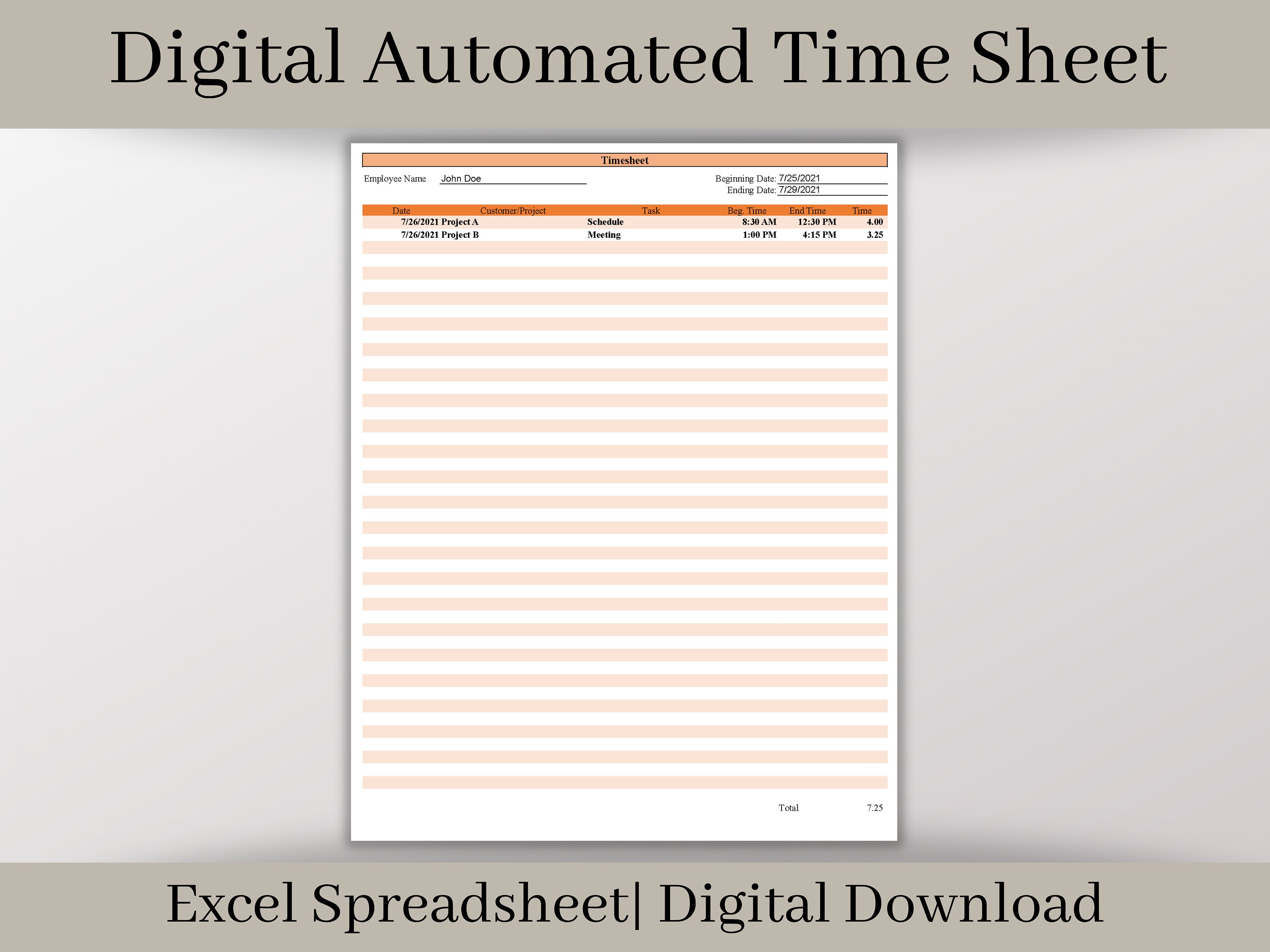 Employee Time Sheet Automated Excel File and PDF Printouts 5 Colors ...