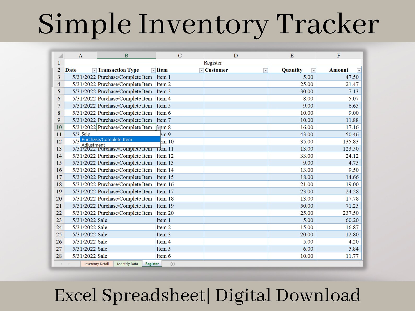 Inventory Tracker, Inventory Management Spreadsheet, Excel Template ...