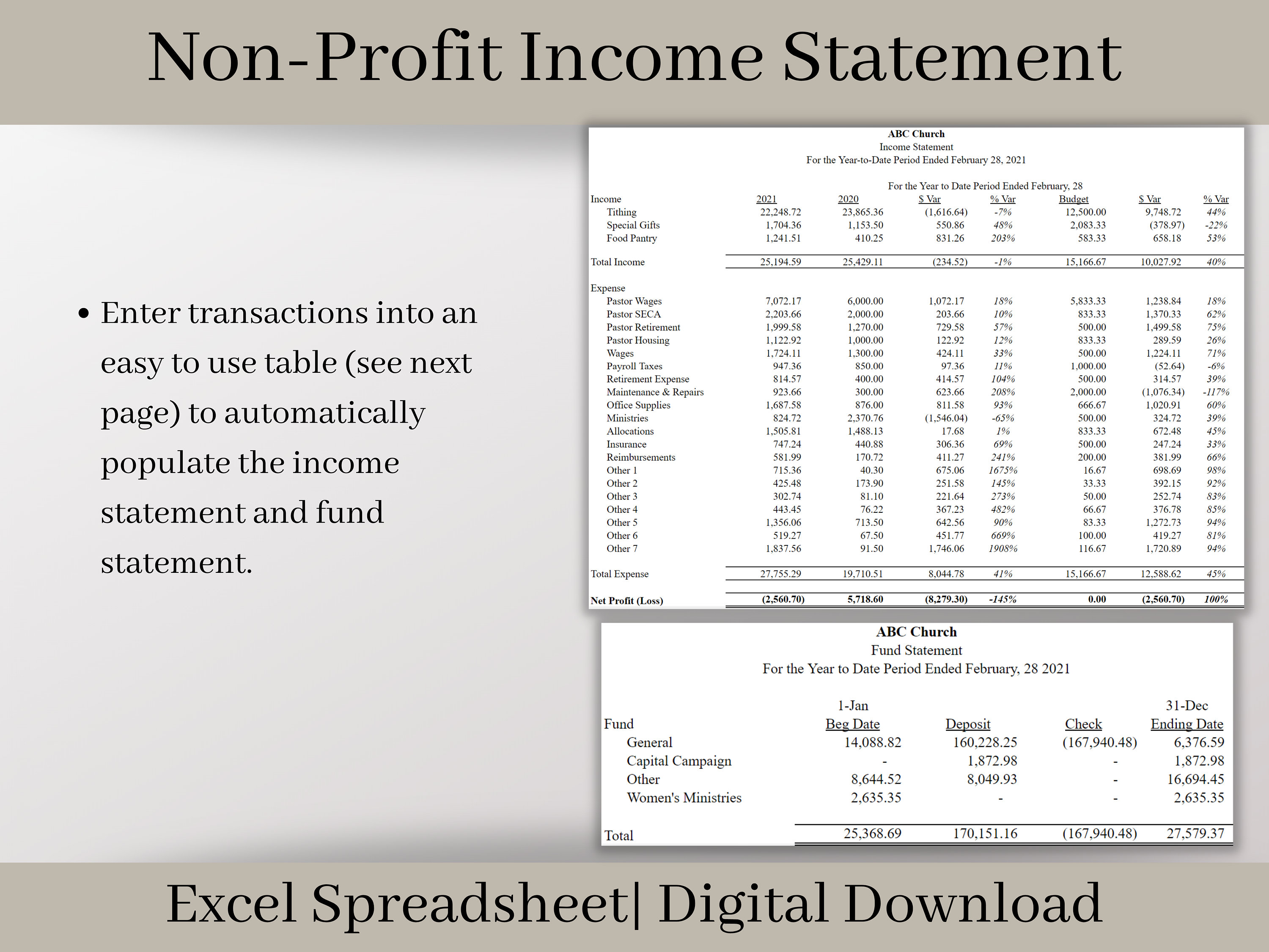 Income Statement for Charities, Non-profits, Fundraisers, and Churches ...