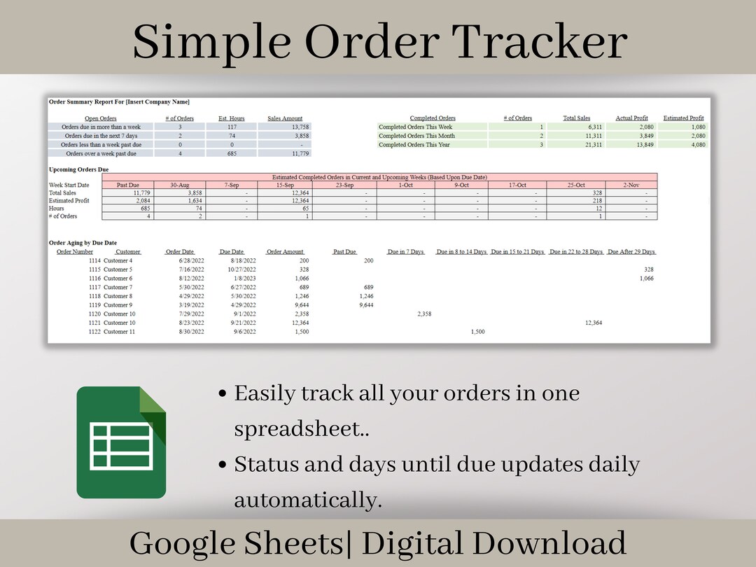 Small Business Order Tracker Spreadsheet, Google Sheets Template Easily ...