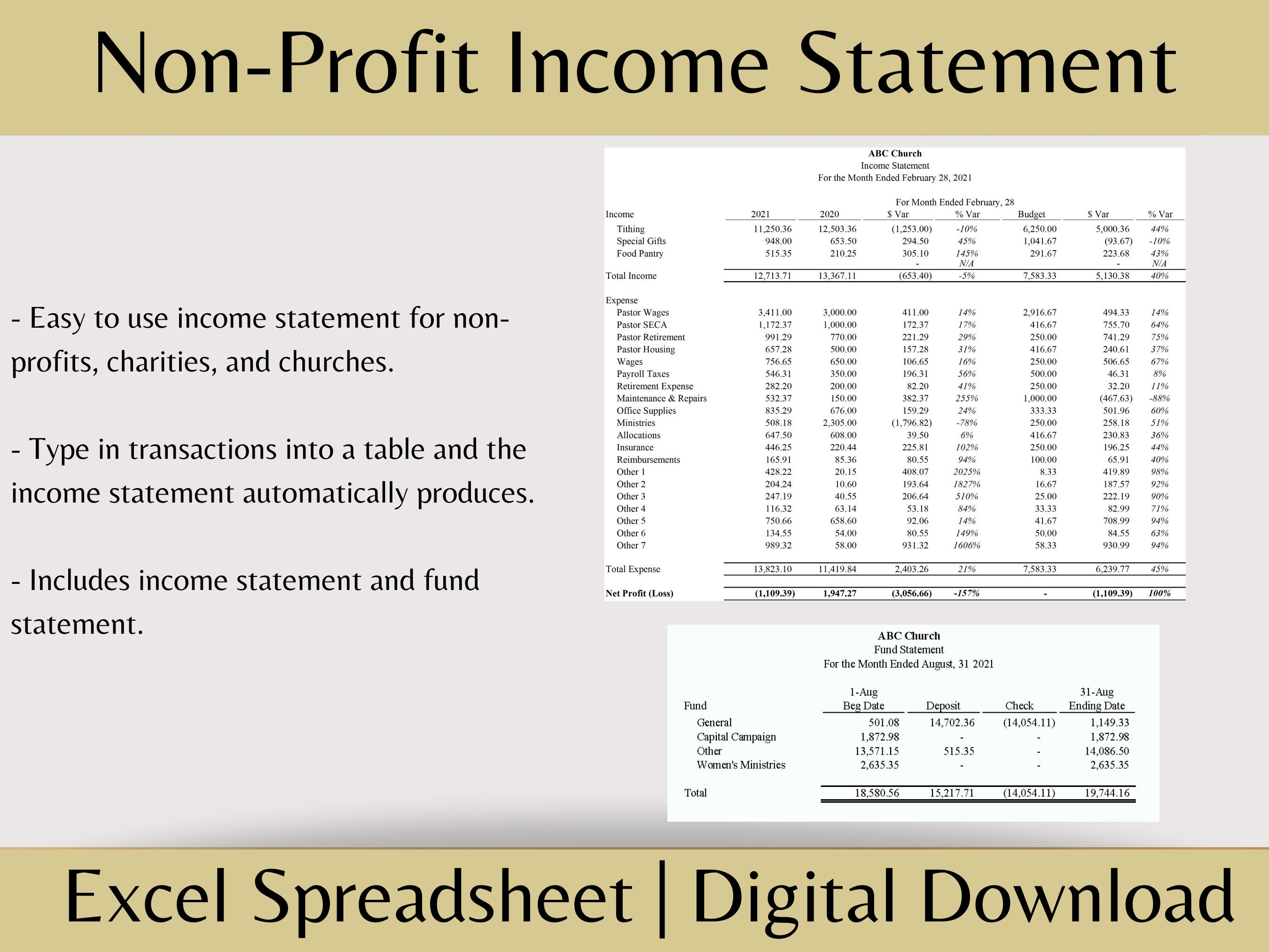 Paper Stationery Fundraisers Income Statement for Charities Non-Profits ...