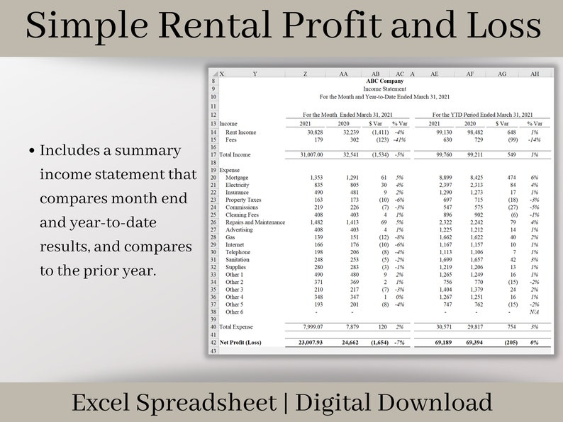 Rental Income Statement Spreadsheet and Bank Reconciliation Tool, Excel ...