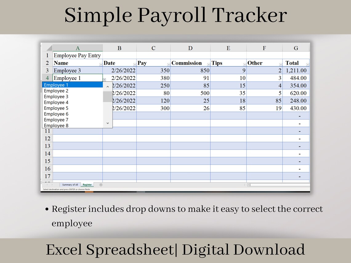 Summary Payroll Report, Easy to Use Employee Payroll Tracker, Summarize ...