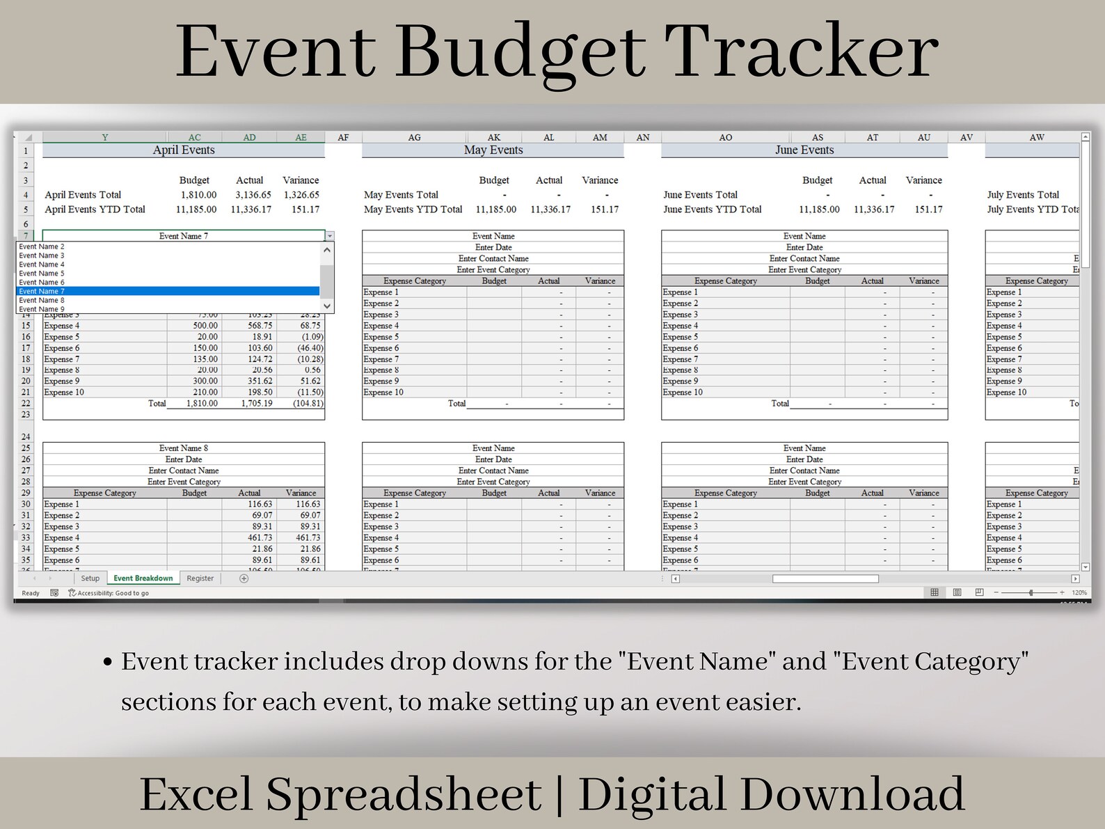 Event Expense Tracker: Excel Budget Template (digital Download) - Etsy