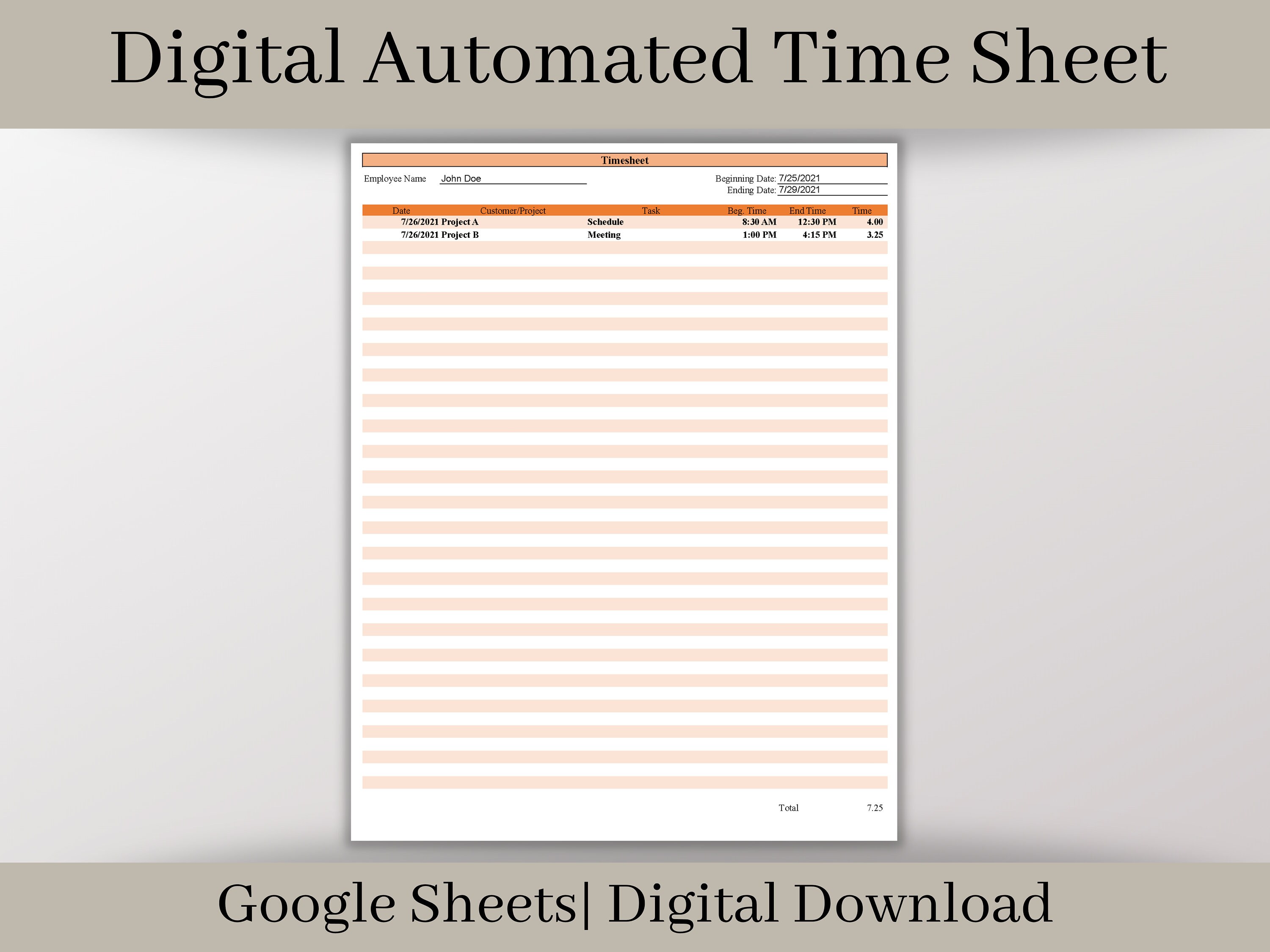 Simple Time Tracker, Google Sheets Template, PDF Printouts Included ...