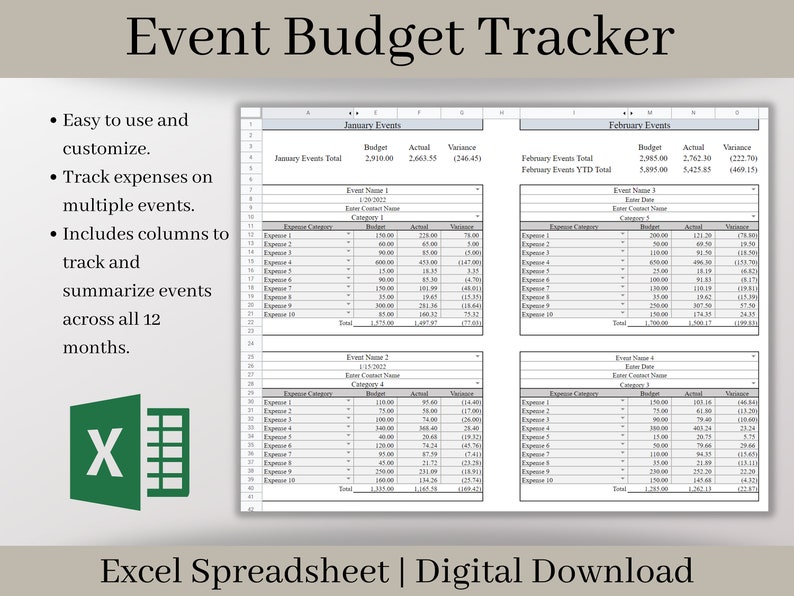 Event Expense Tracker: Excel Budget Template (digital Download) - Etsy