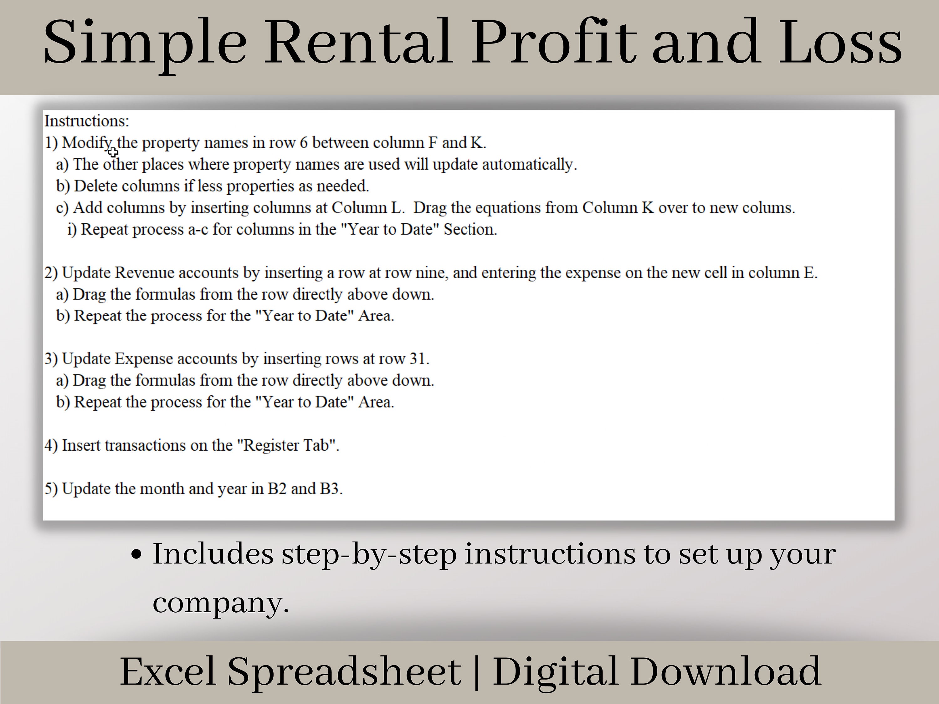 Rental Income Statement Spreadsheet: Landlord Profit & Loss (excel ...