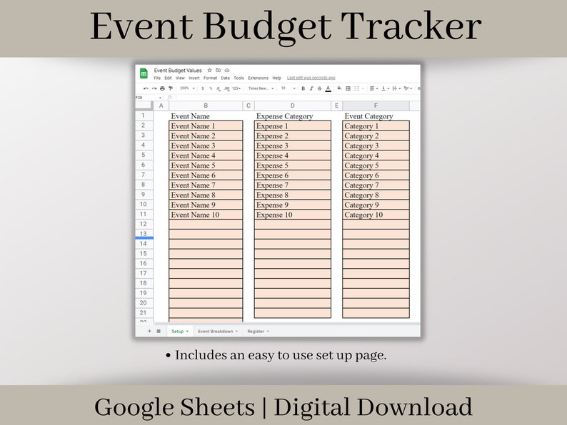 Event Expense Tracker Spreadsheet, Google Sheets Template, Track Budget ...