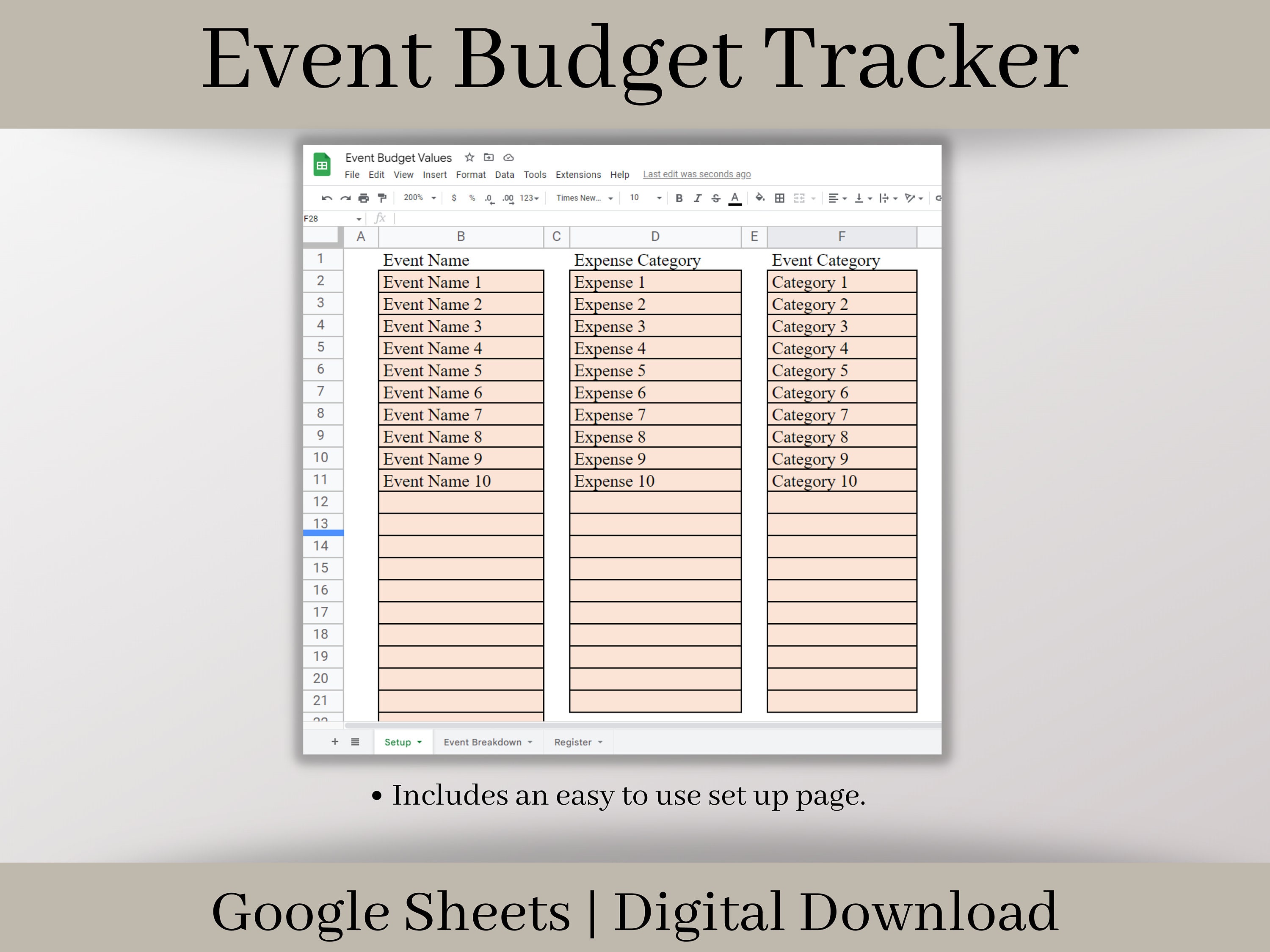 Event Expense Tracker Spreadsheet, Google Sheets Template, Track Budget ...