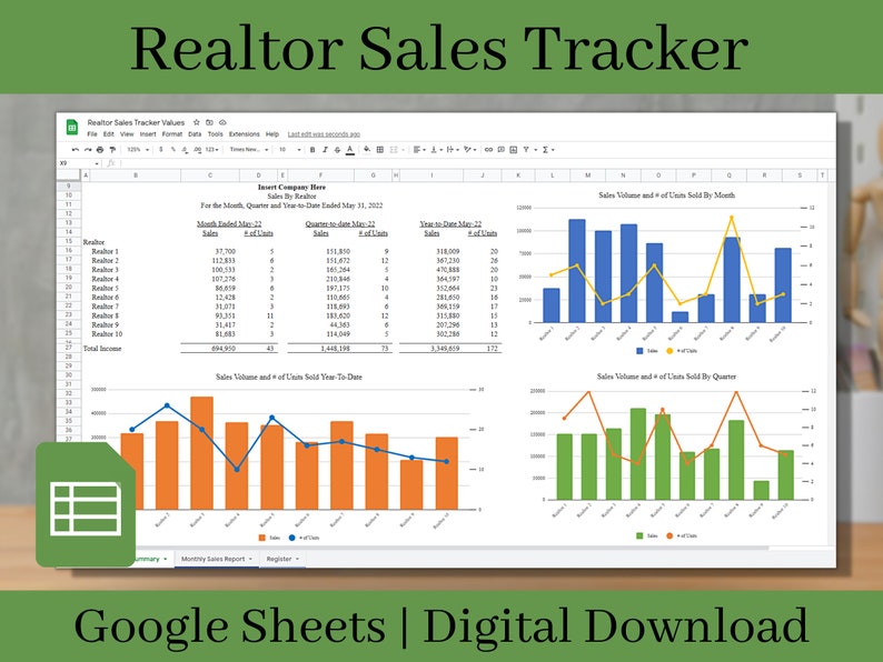 Realtor Sales Tracker Spreadsheet Google Sheets Template - Etsy