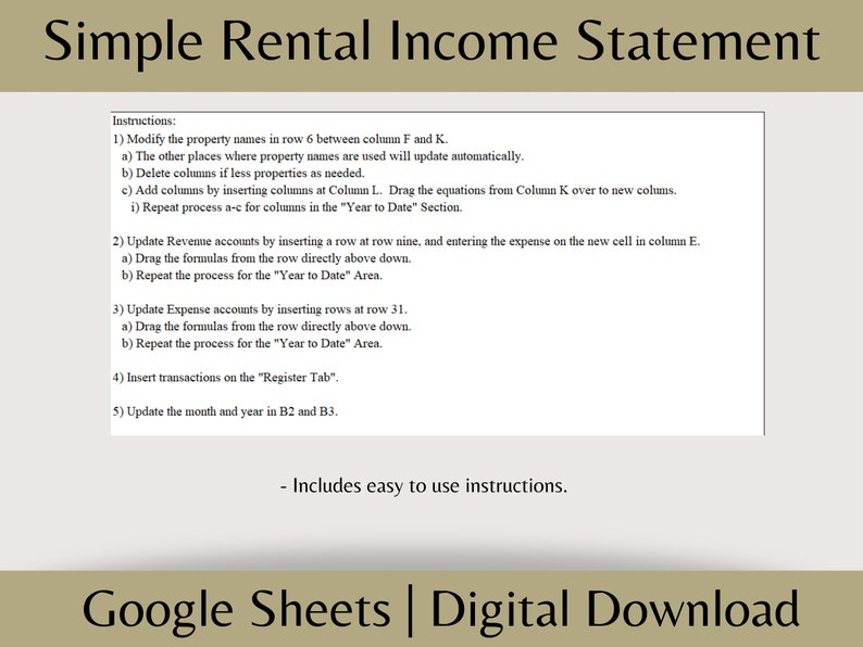 Rental Income Statement Spreadsheet Landlords Template for | Etsy