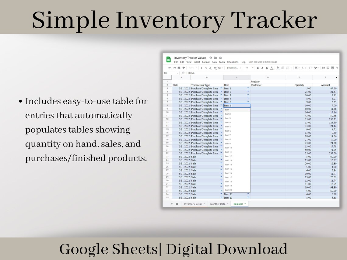 Inventory Tracker, Inventory Management Spreadsheet, Sheets Spreadsheet ...