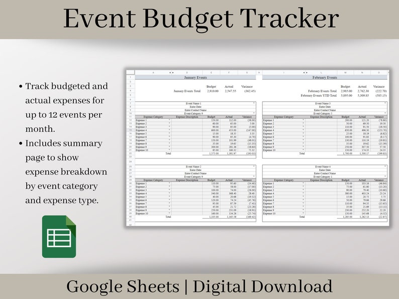 Event Budget Tracker: Google Sheets Template (digital Download) - Etsy
