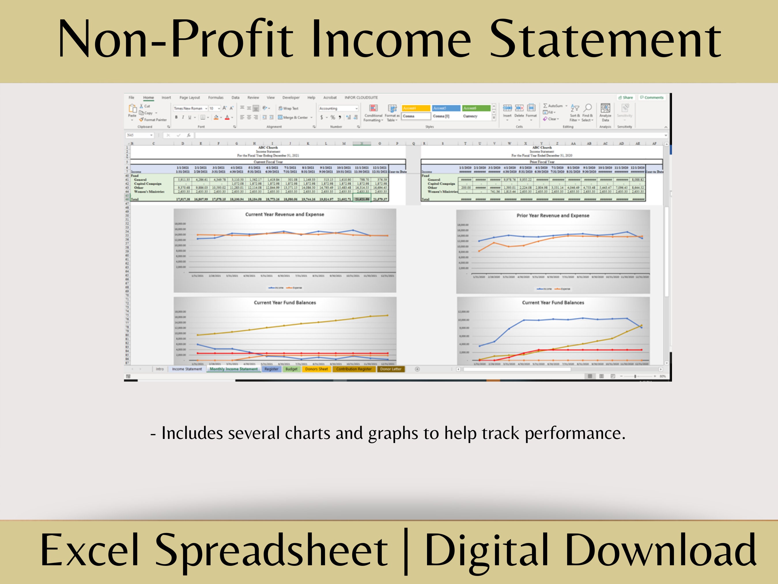 Paper Stationery Fundraisers Income Statement for Charities Non-Profits ...