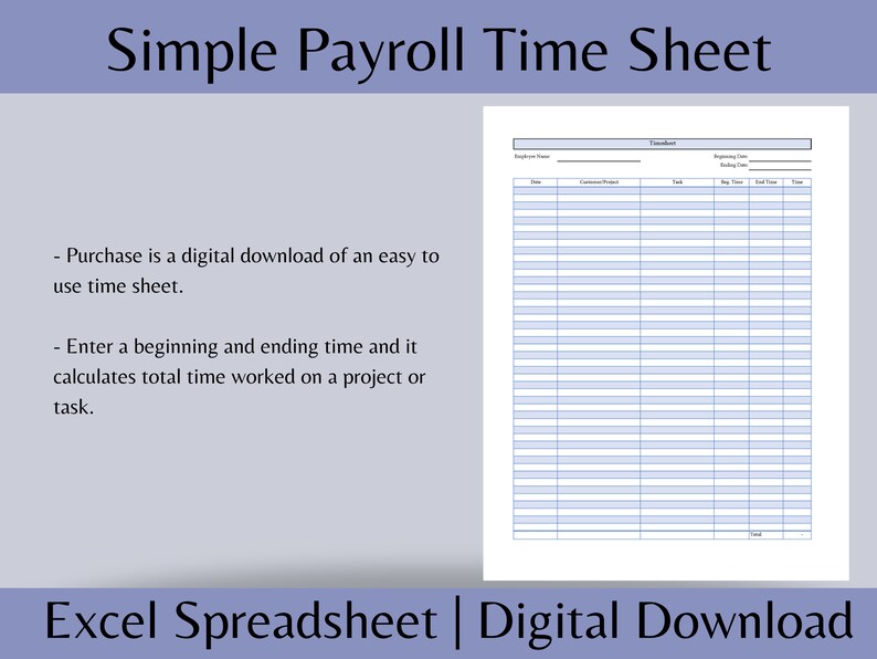 Employee Time Sheet Automated Excel File and PDF Printouts - Etsy