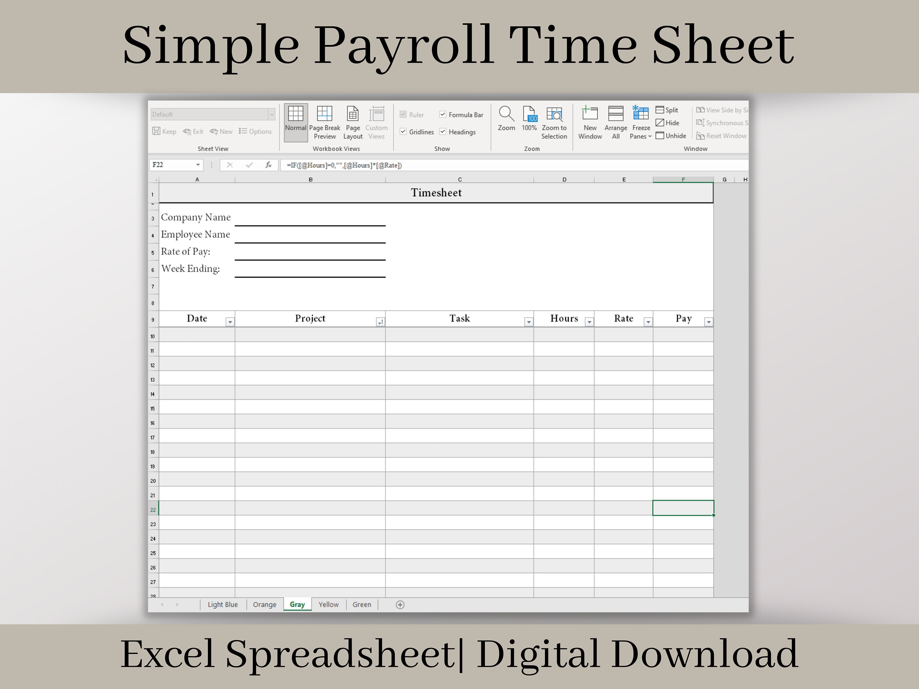 Simple Time Sheet, Easy to Use Employee Time Card Report, Excel ...