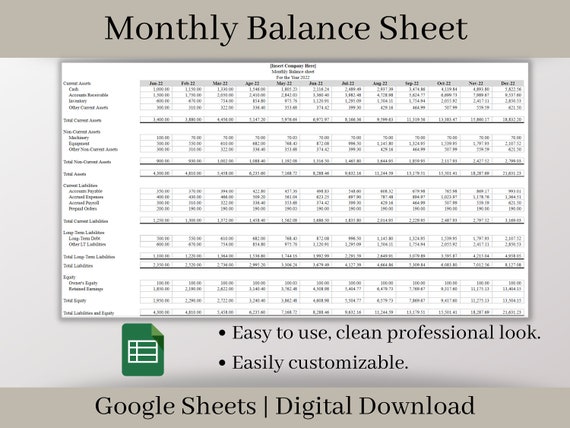 Monthly Balance Sheet Fillable Google Sheets Template Track - Etsy