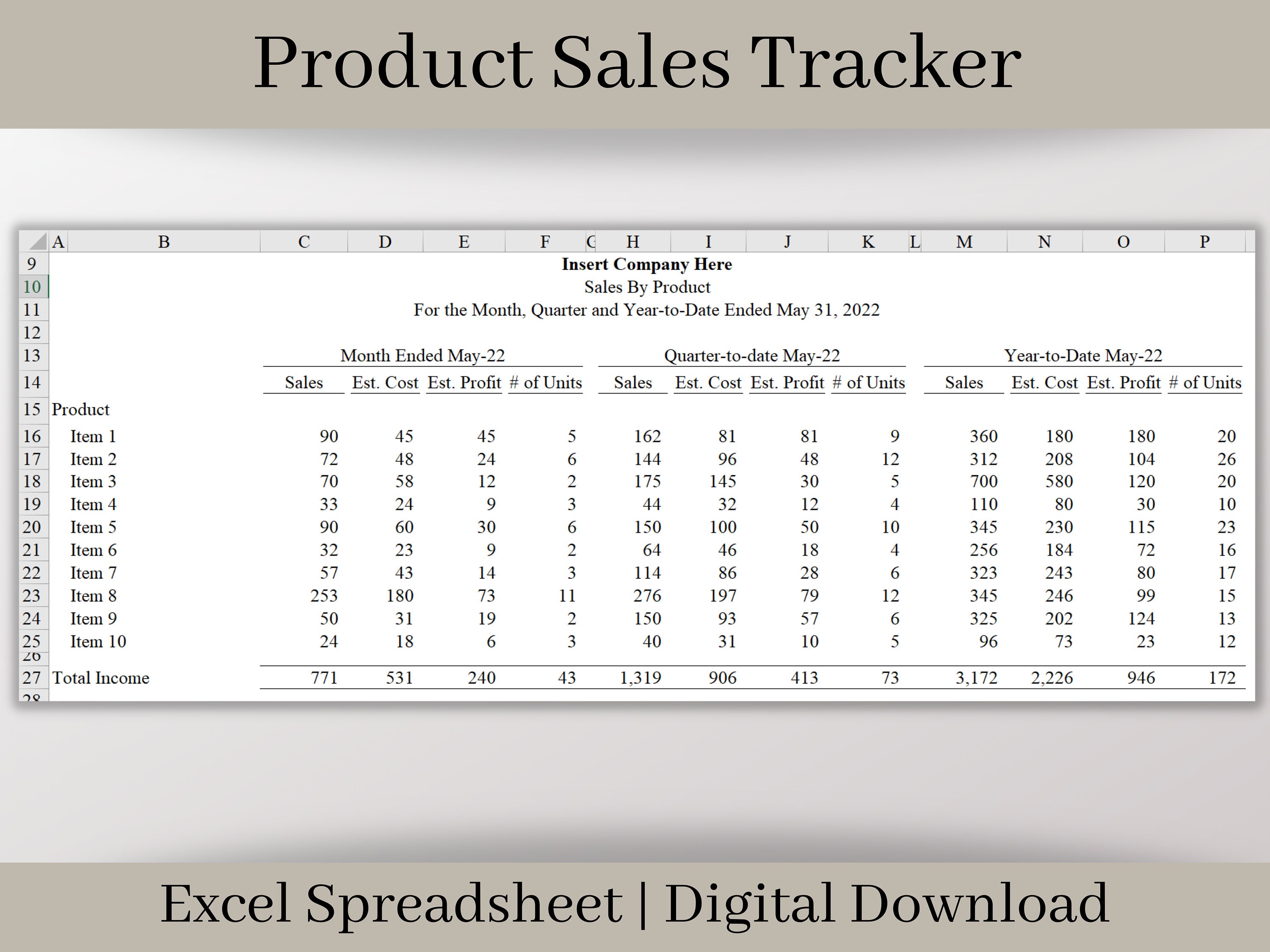 Product Sales Tracker Spreadsheet With Pricing Calculator, Excel ...