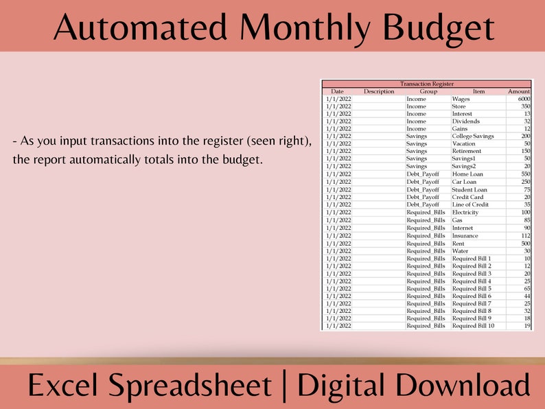 Monthly Budget Spreadsheet Excel Automated Budget Planner | Etsy
